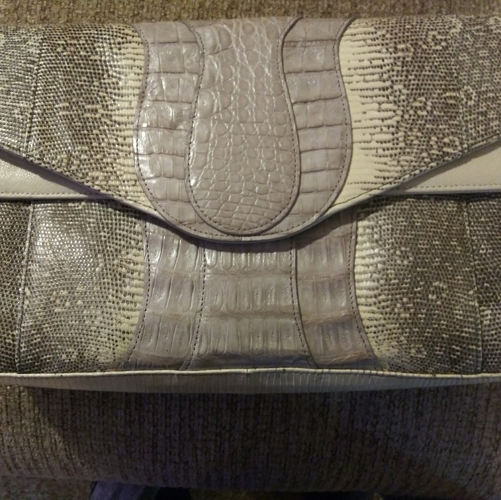 Khirma Herzog Oversized Python & Crocodile Clutch - Gem